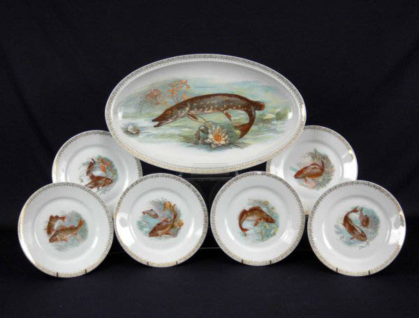 Seven Piece J & C Bavaria Fish Set, Each Plate With