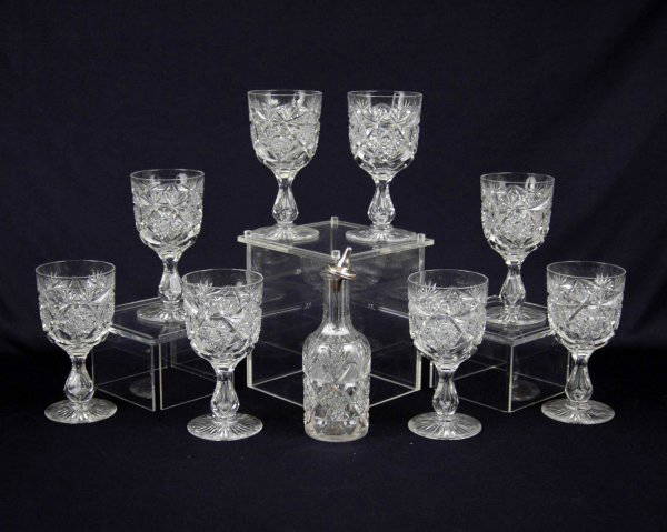 Set Of Eight Libbey Cut Glass Goblets And Cut Glass