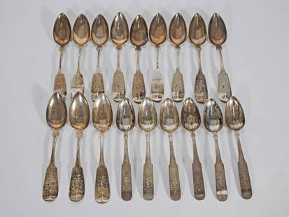 12 Antique Coin Silver Spoons