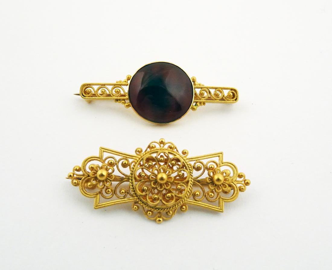 Two 14k Gold Bar Pins