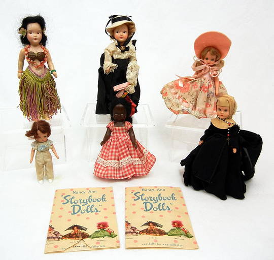 Six Miniature Dolls, 6" And Smaller, With Two Story
