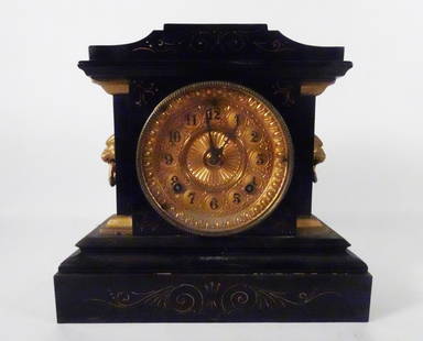 Ansonia Cast Iron Mantle Clock With Lion's Heads