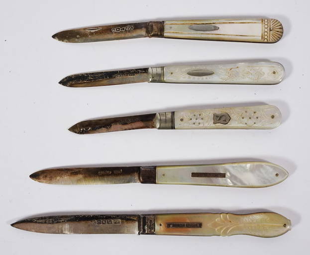 English Silver And Mop Fruit Knives