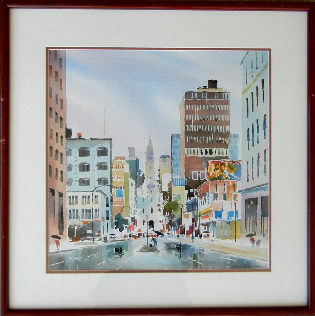 Howard N. Watson watercolor, Philadelphia street scene