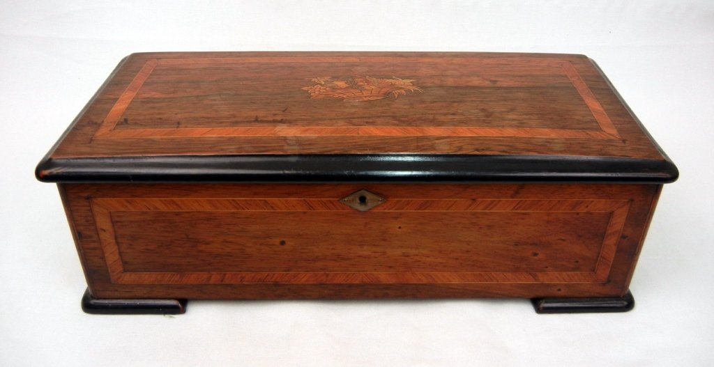 Swiss inlaid music box "Piccolo-Zither", six airs, 8 1/