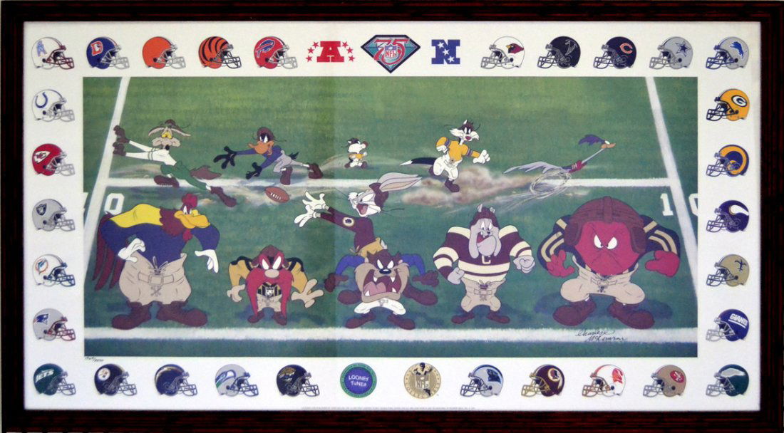 Framed 1995 Looney Tunes 75 years NFL poster