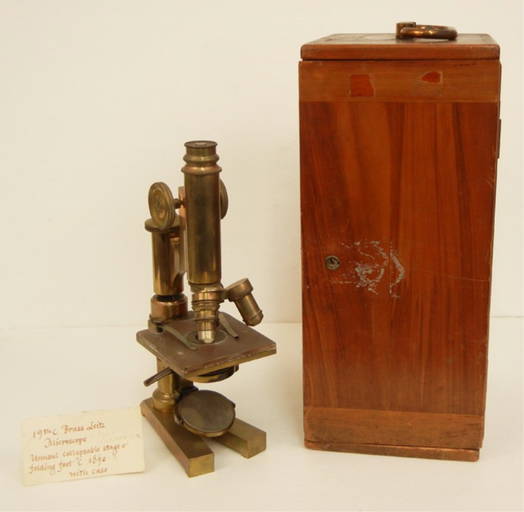 Leitz Brass Microscope In Dovetailed Walnut Case