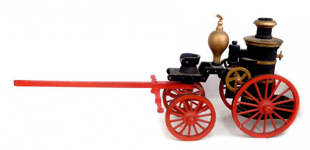 Painted Wooden Model Of A Steam Fire Pumper
