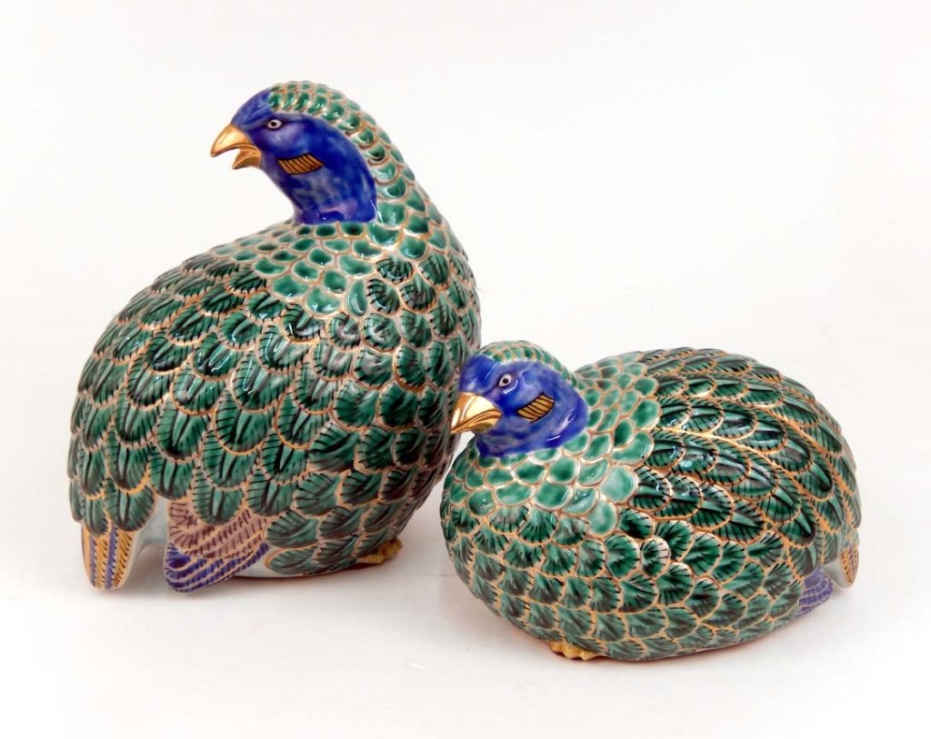 Pair of Chinese porcelain quail figures