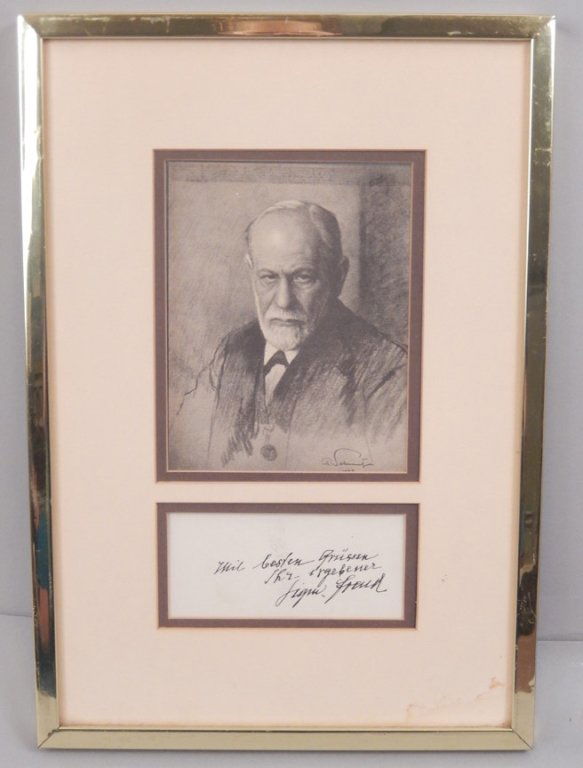 Framed portrait of Sigmund Freud with signature