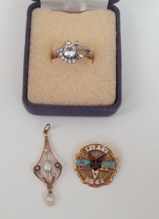 14k Gold Pendant, 10k Gold Award Pin, And 10k Gold Ring