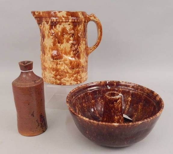 Rockingham Pottery Pitcher, Turks Head Mold And An Ink