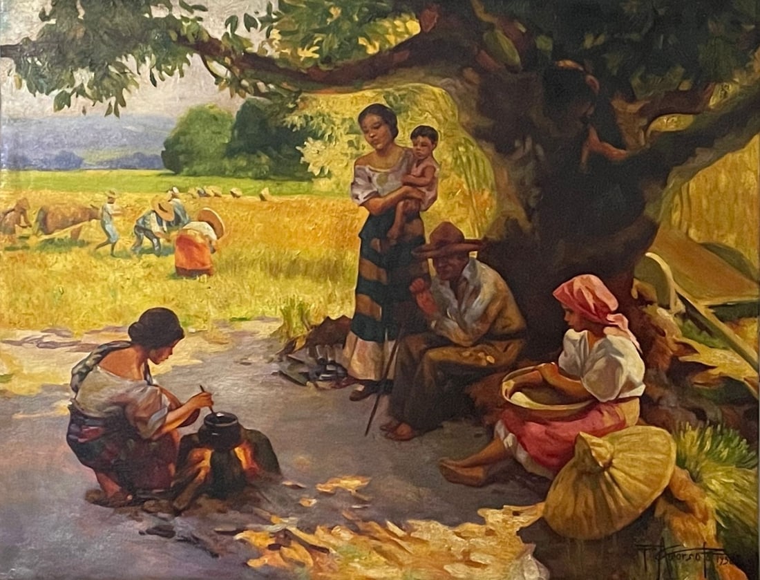Fernando Amorsolo - "preparing The Meal" - Painting Â€“ Oil On Canvas - In The Style Of Auction