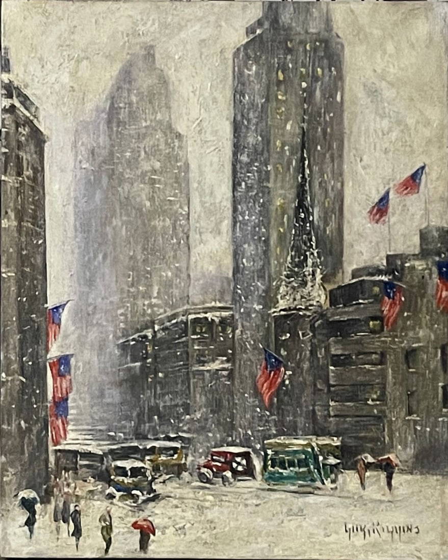 Guy Wiggins - "mid Town Winter" - Painting - Oil On Canvas - In The ...