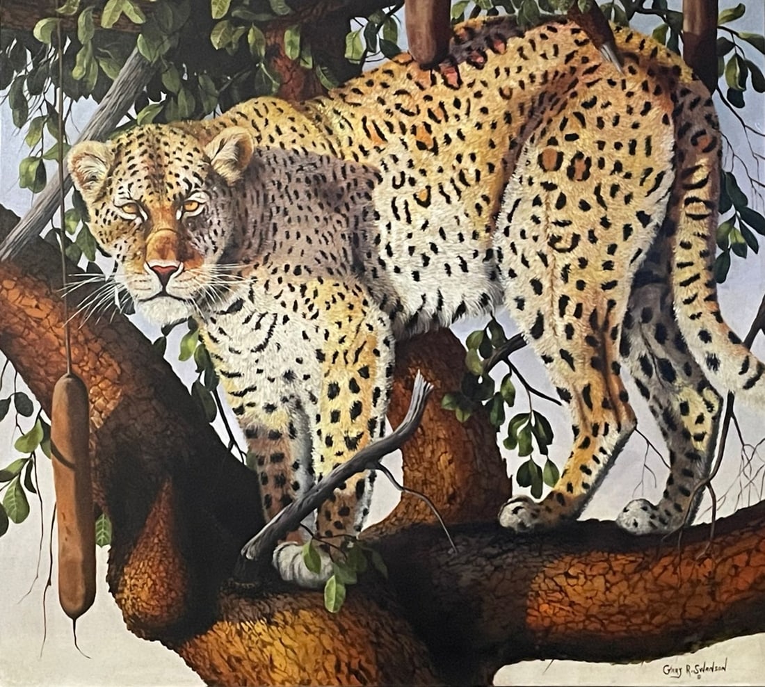 Gary Robert Swanson - Leopard In A Tree - Painting - Oil On Canvas - In The Style Of Auction