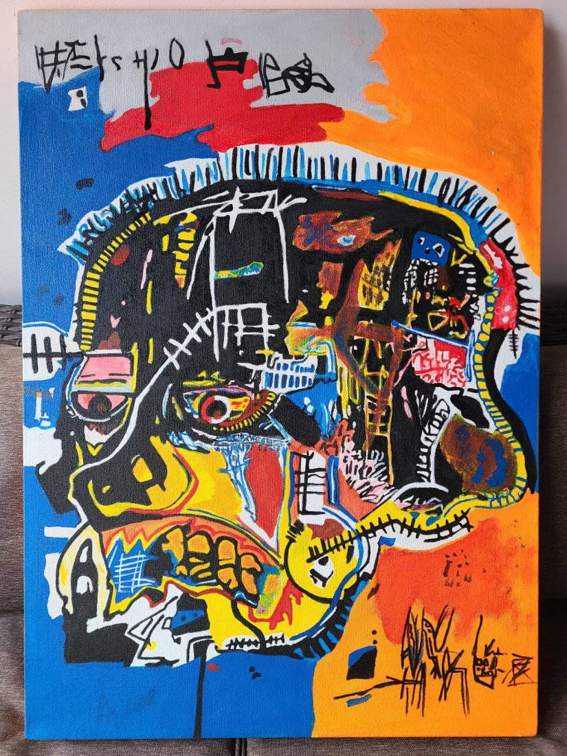 Jean-michel Basquiat Oil Painting On Canvas Signed And Sealed Auction