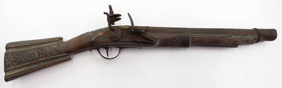 Contemporary Flintlock Jaeger Rifle With Carved And Fluted Stock