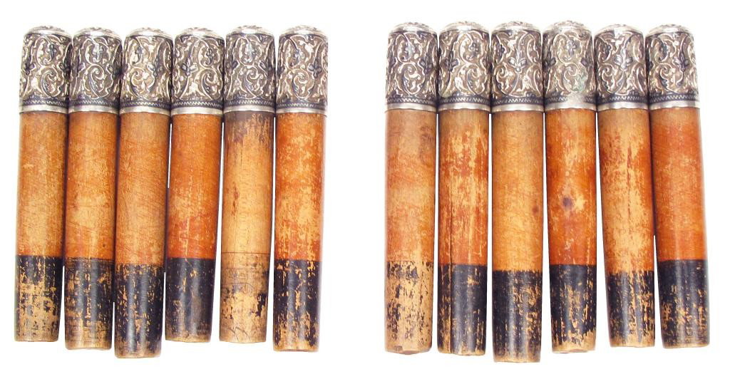 A SET OF CAUCASIAN GAZIRI POWDER CHARGERS