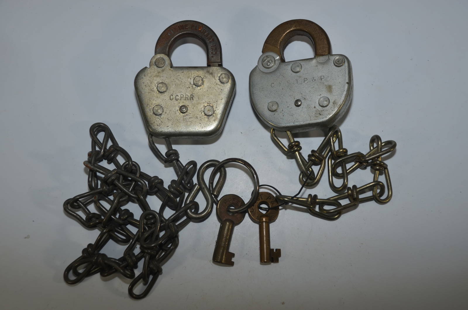 Two Steel Locks With Brass Keys Ccprr/cmstp&prr Auction