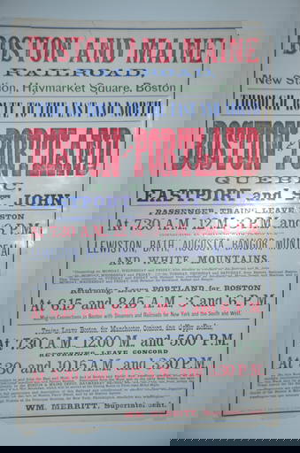 Boston And Maine Rr Color Broadside Advertisement, Ca. 1867 1873