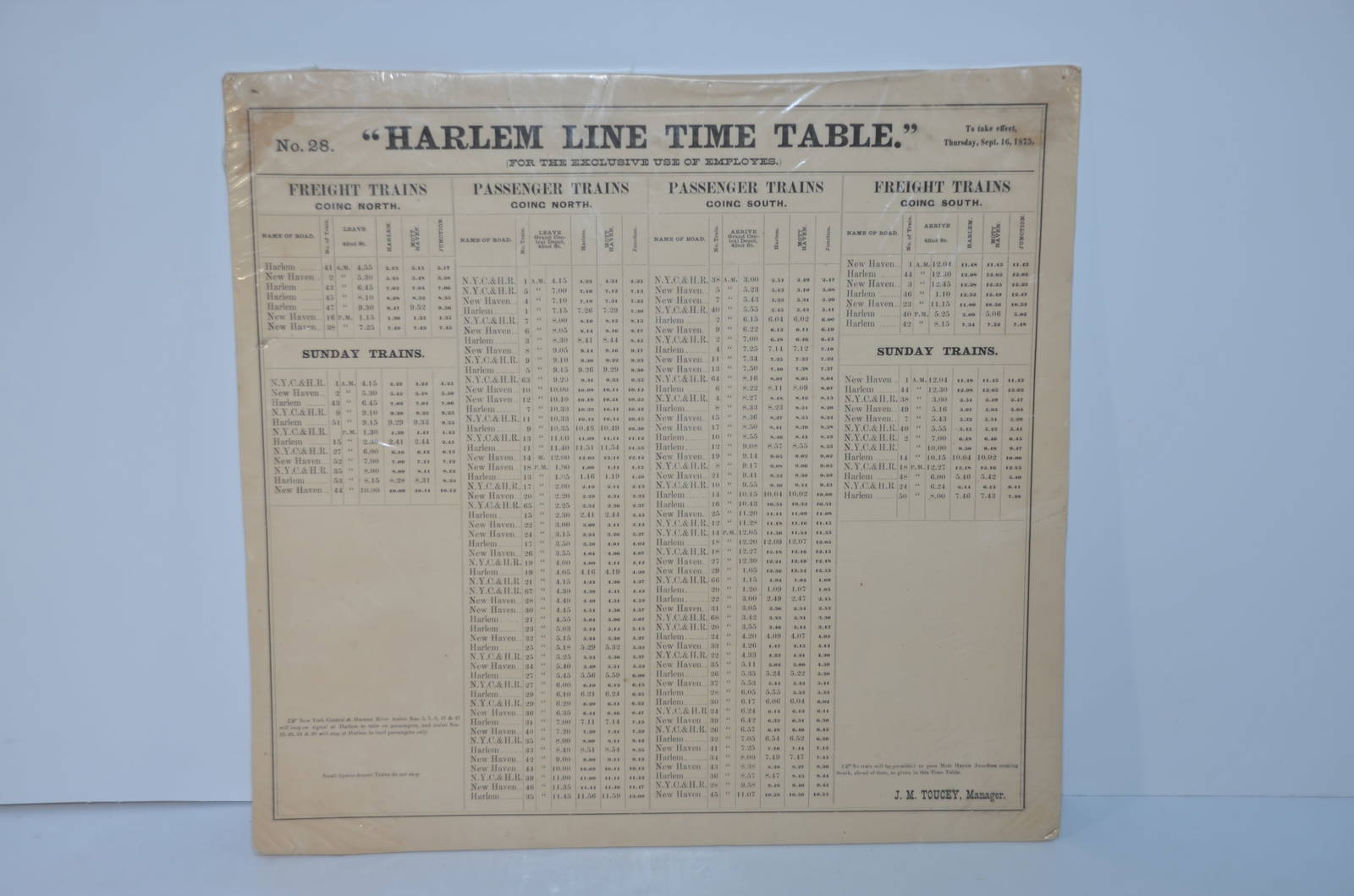 Harlem Line September 16, 1875 Public Timetable Auction