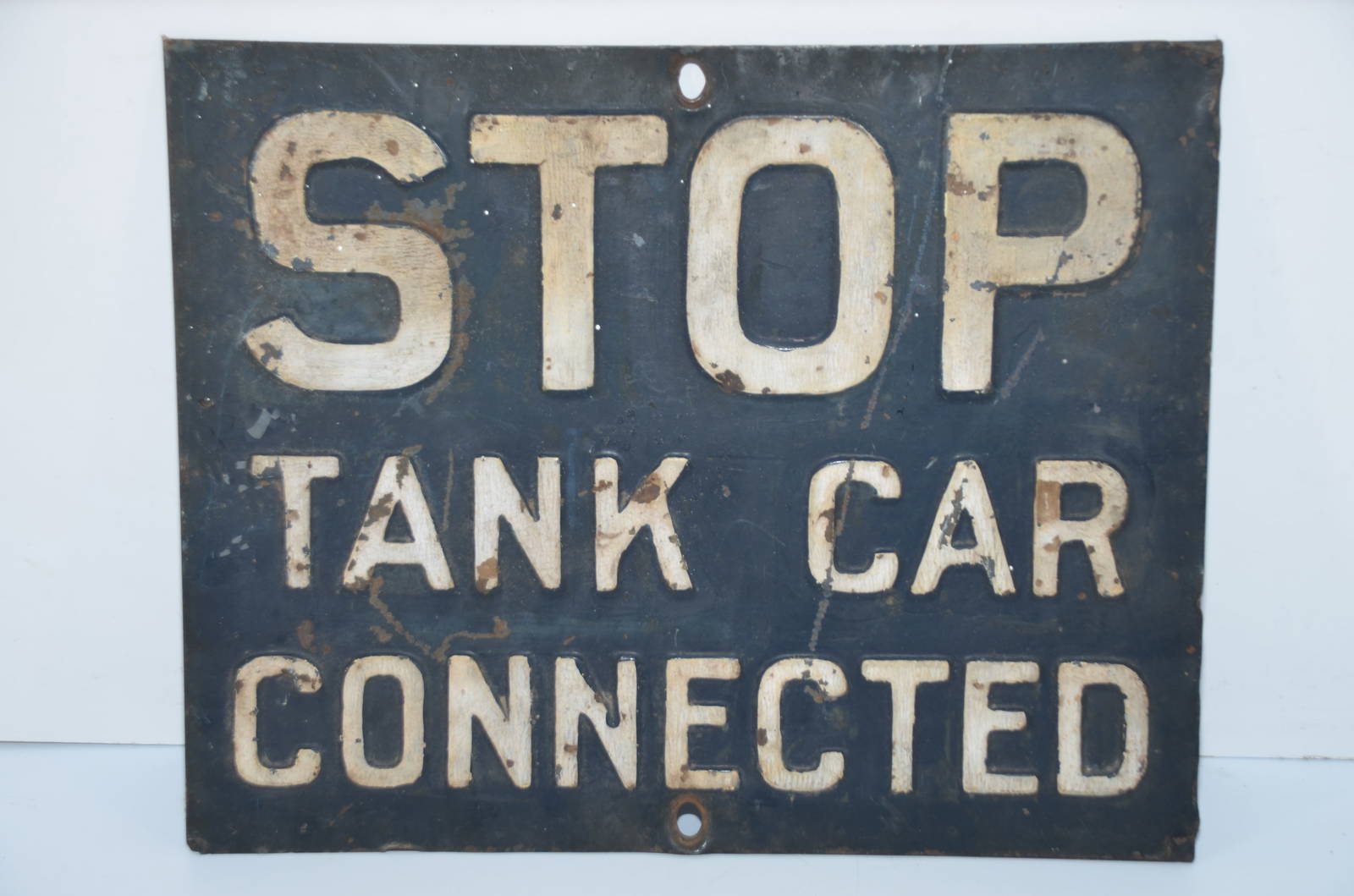 Stop Tank Car Connected Cast Metal Sign Auction