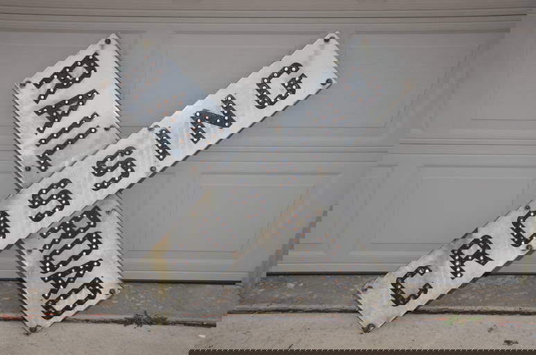 Rare Vintage Railroad Crossing Sign With Glass Cat Eye Marbles