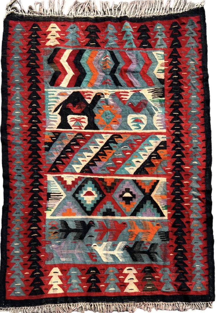 Very Fine Decorative Tunisian Kilim With Animal Motifs Circa 1940 Auction