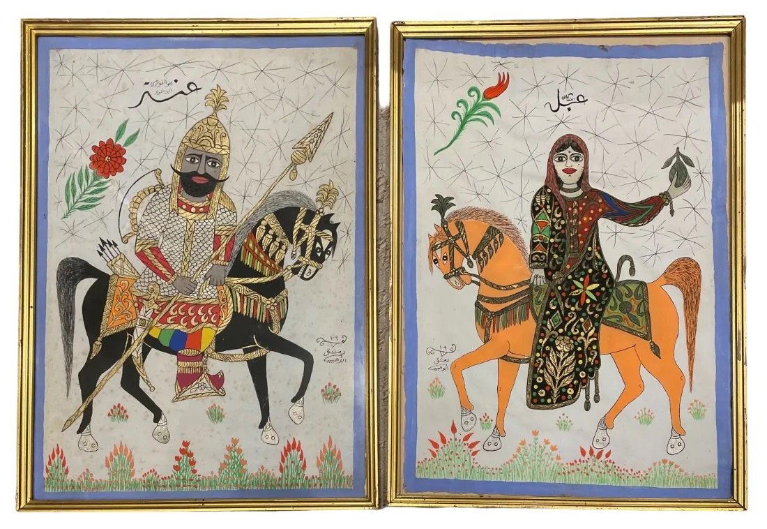 Large Antique Pair Of Syrian Antarah And Ablah, Signed Oil Paintings ...