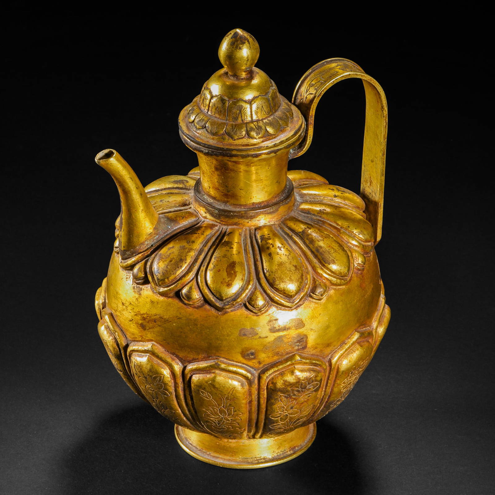 Pre-ming Dynasty Gilt Copper Ewer With Petal Pattern Auction