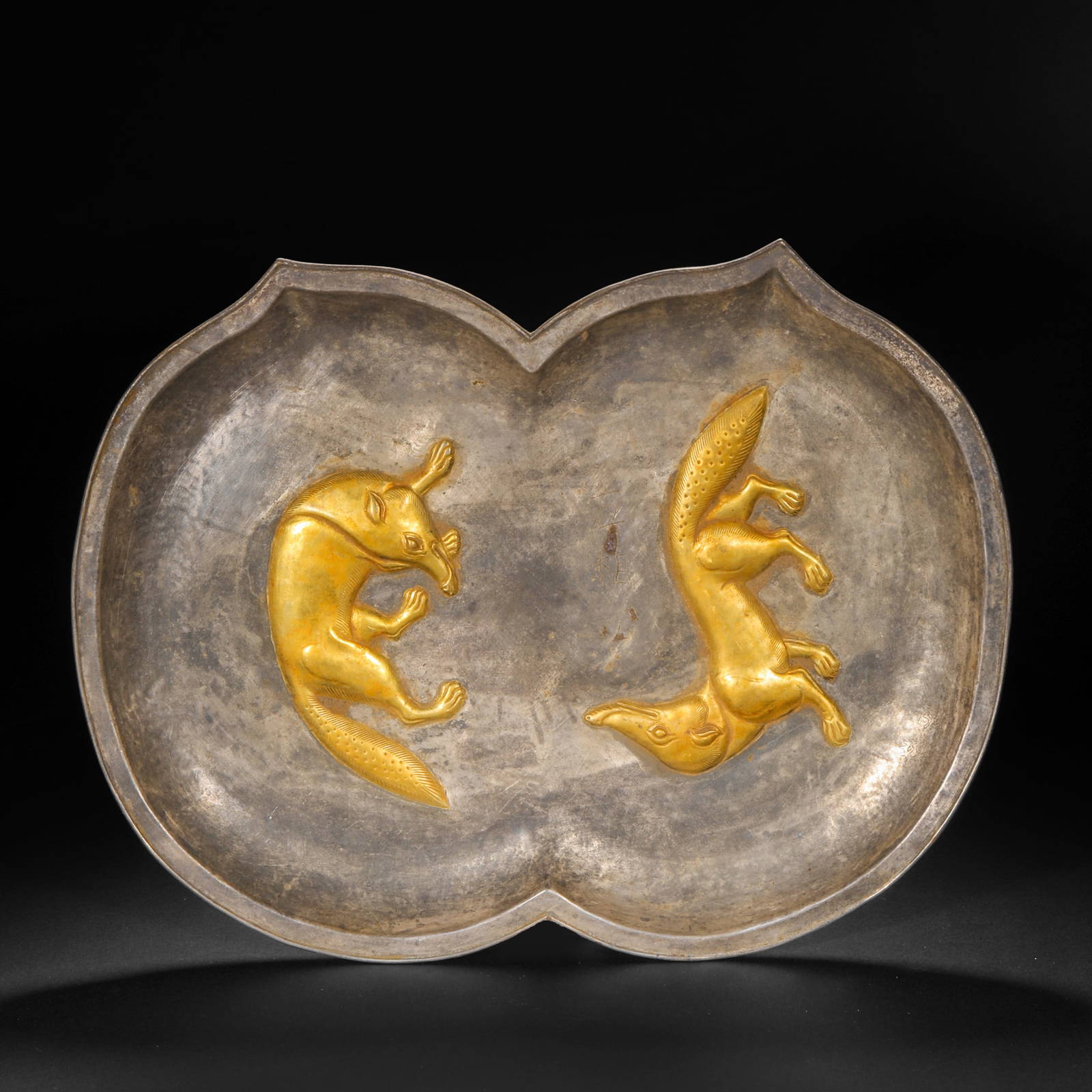 Pre-ming Dynasty Silver-gilt Double Beast Plate Auction