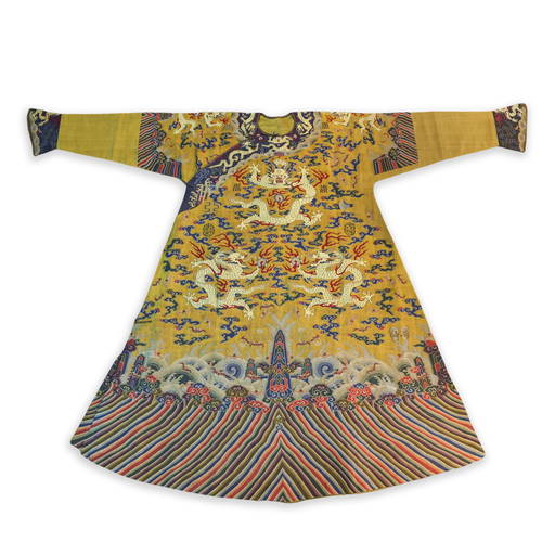 Qing Dynasty Silk Yellow Dragon Pattern Twelve Spot Seal Dragon Robe