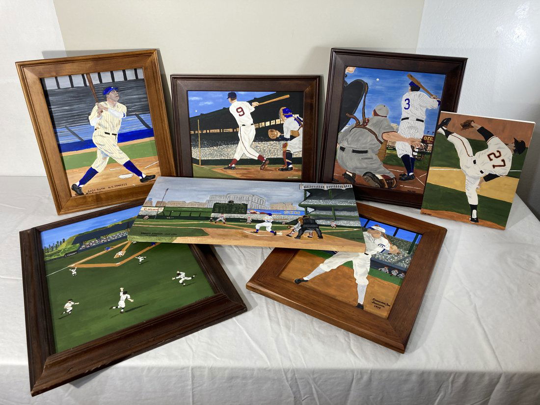 Lot Of 7 Pieces Of Baseball Art Paintings