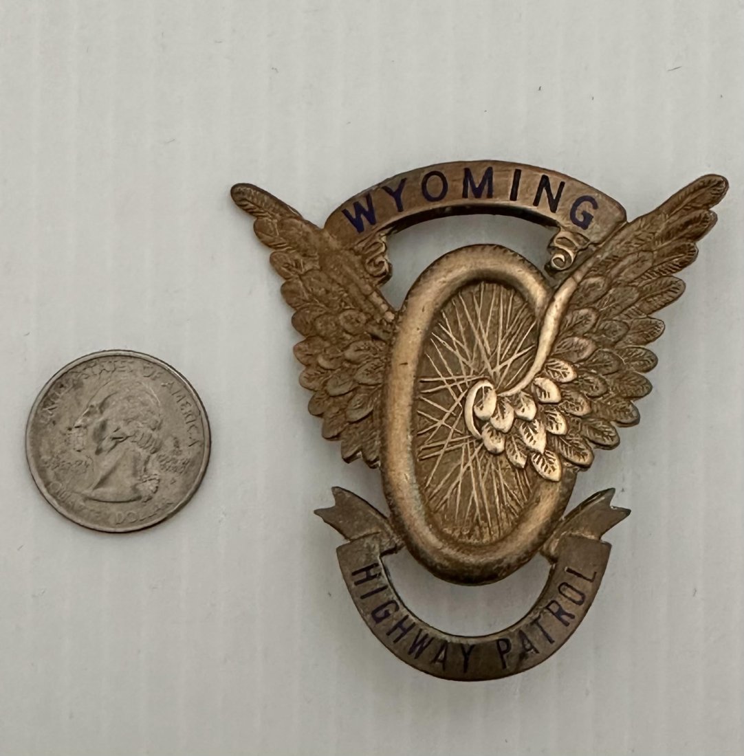 Vintage Obsolete Wyoming Highway Patrol Winged Wheel Police Hat Badge