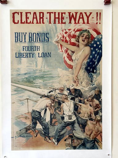 Antique 1918 Clear The Way Ww1 Poster By Howard Christy Chandler