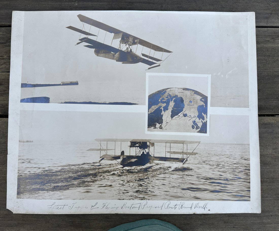 Large Antique Early Around The World Flight Seaplane Airplane Photo Auction