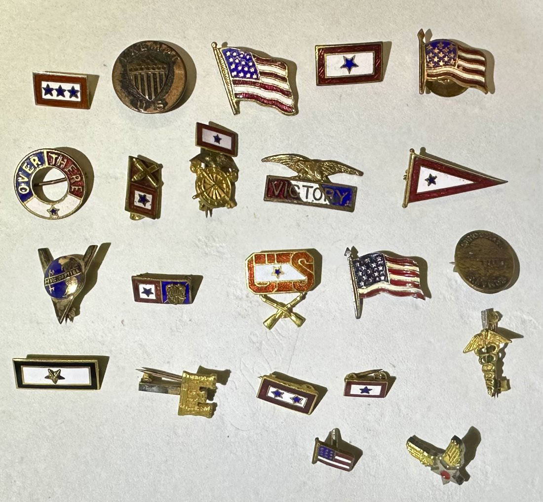Antique Lot Of 22 Ww1 World War One Homefront Service Pins Auction