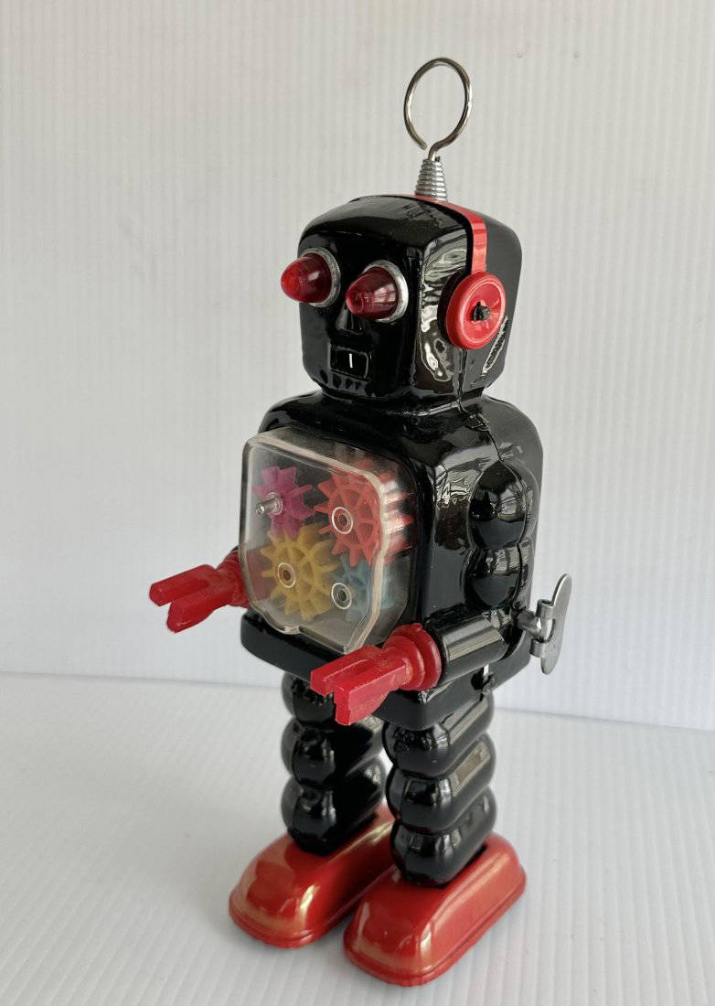 Vintage 1950s Yoshiya Ko Japan Tin Wind Up Gear Robot Space Toy Auction
