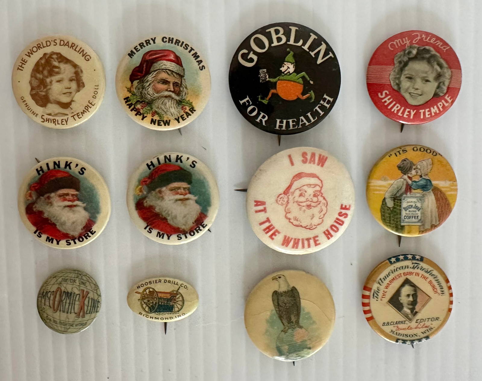 Lot Of 12 Antique Advertising Buttons Pinbacks Santa Claus Farm Plows ...