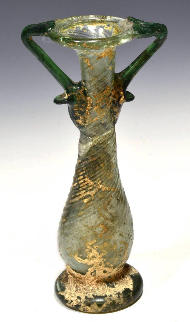 Ancient Roman Green Glass Handled Unguentarium Auction