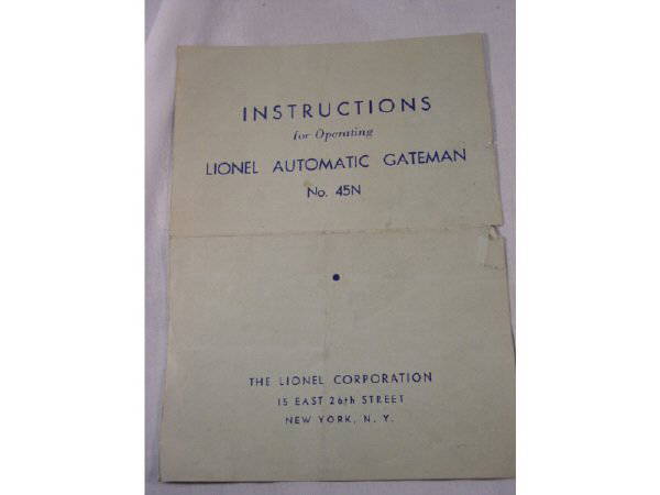 1937 Lionel Automatic Gateman Instructions No 45n