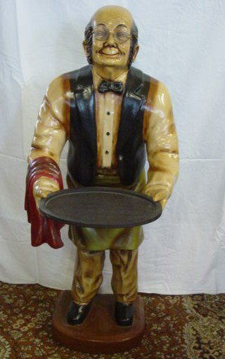 Butler Wearing Glasses Statue Holding Tray