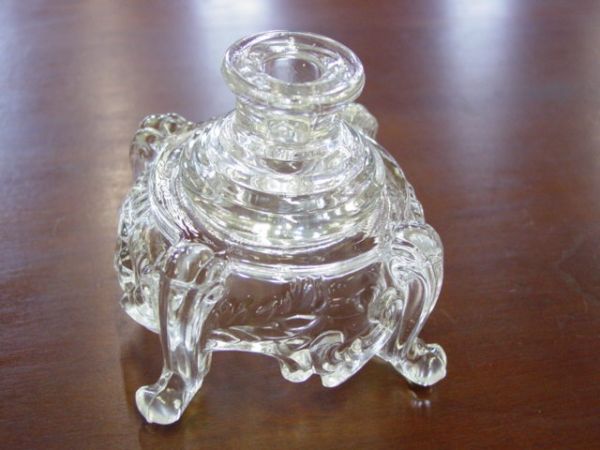 960: EAPG Pressed glass Inkwell Inkpot footed scroll