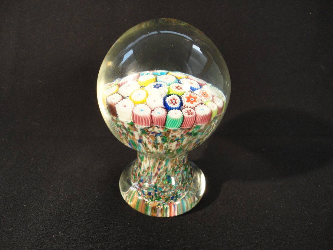 Vintage Murano Art Glass Millefiori Piedouche Paperweight. Auction