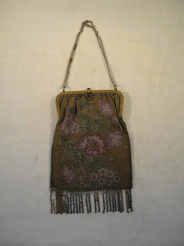 Antique Large German Victorian Era Floral Mesh Purse Auction
