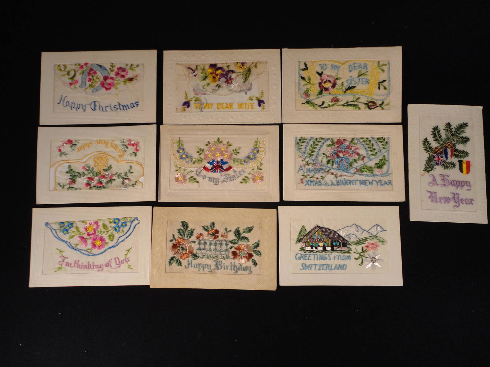Lot Of 10 Antique Ww1 Hand Embroidered Postcards. Auction