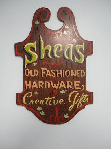 Vintage Hand Painted Shea's Old Fashioned Hardware Shop Sign