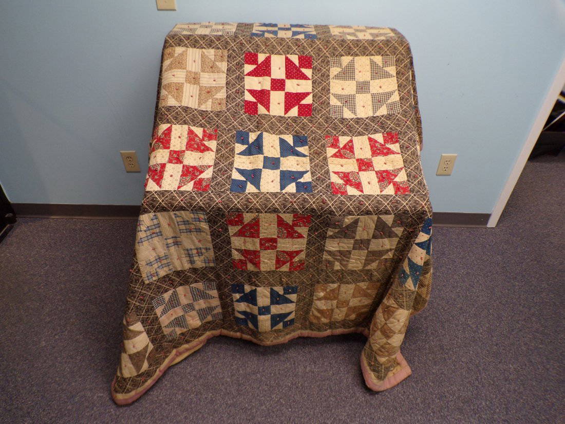 Antique Patchwork Quilt Topper With Square And Triangle Pattern - 68" X 78". Auction