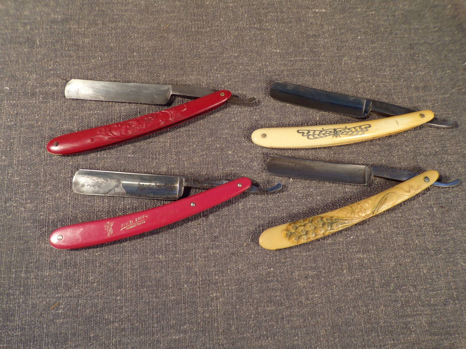 Lot Of 4 Rare & Unusual Antique Straight Razors With Fancy Scales. Auction