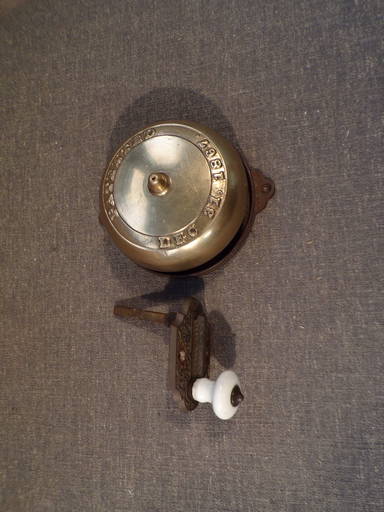 Antique Brass Mechanical Doorbell With Matching Hand Crank